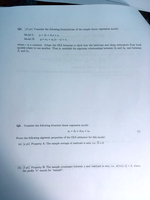 SOLVED: Q2. Consider the following formulations of the simple linear regression model: Model 1 ...