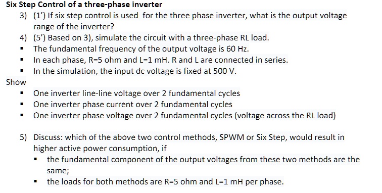 SOLVED: Six Step Control of a Three-Phase Inverter 3) 1) If six-step ...