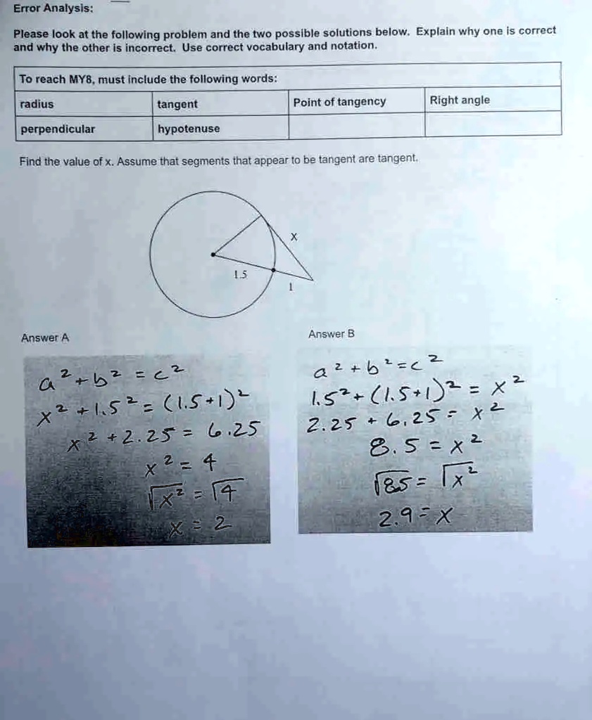 SOLVED: Error Analysis: Please look at the following problem and the two possible solutions ...