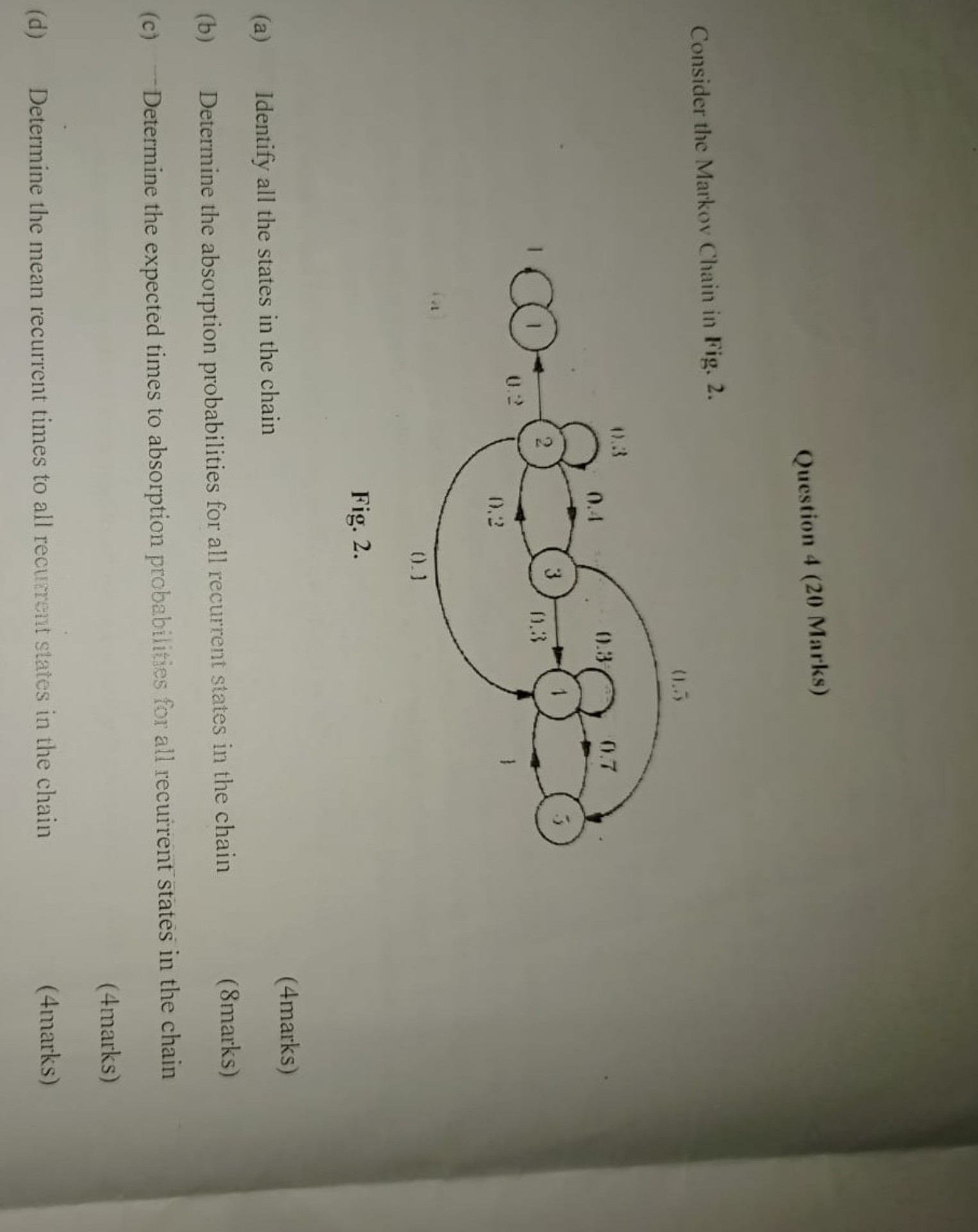 Question 4 (20 Marks) Consider the Markov Chain in Fig. 2. Fig. 2. (a ...