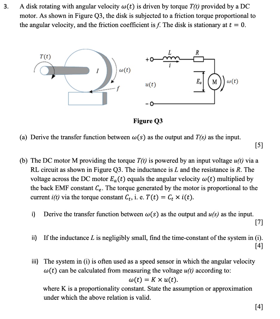 [GET ANSWER] 3 a disk rotating with angular velocity wt is driven by torque tt provided by a dc ...