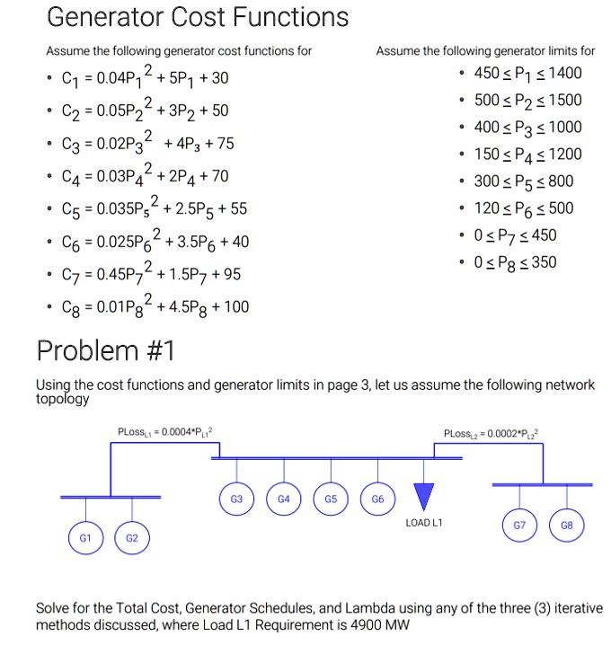 Generator Cost Functions Assume the following generator cost functions for • 2 C1 = 0.04P1 + 5P1 ...