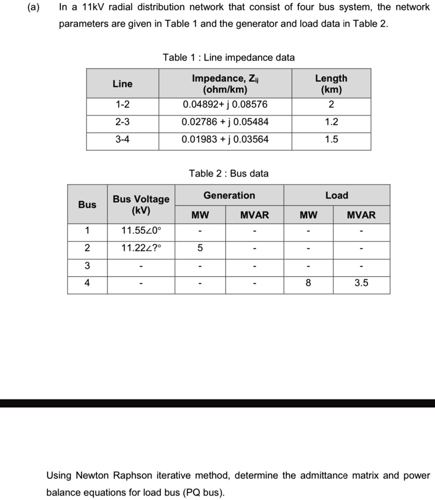 (a) In a 11kV radial distribution network that consists of four bus ...