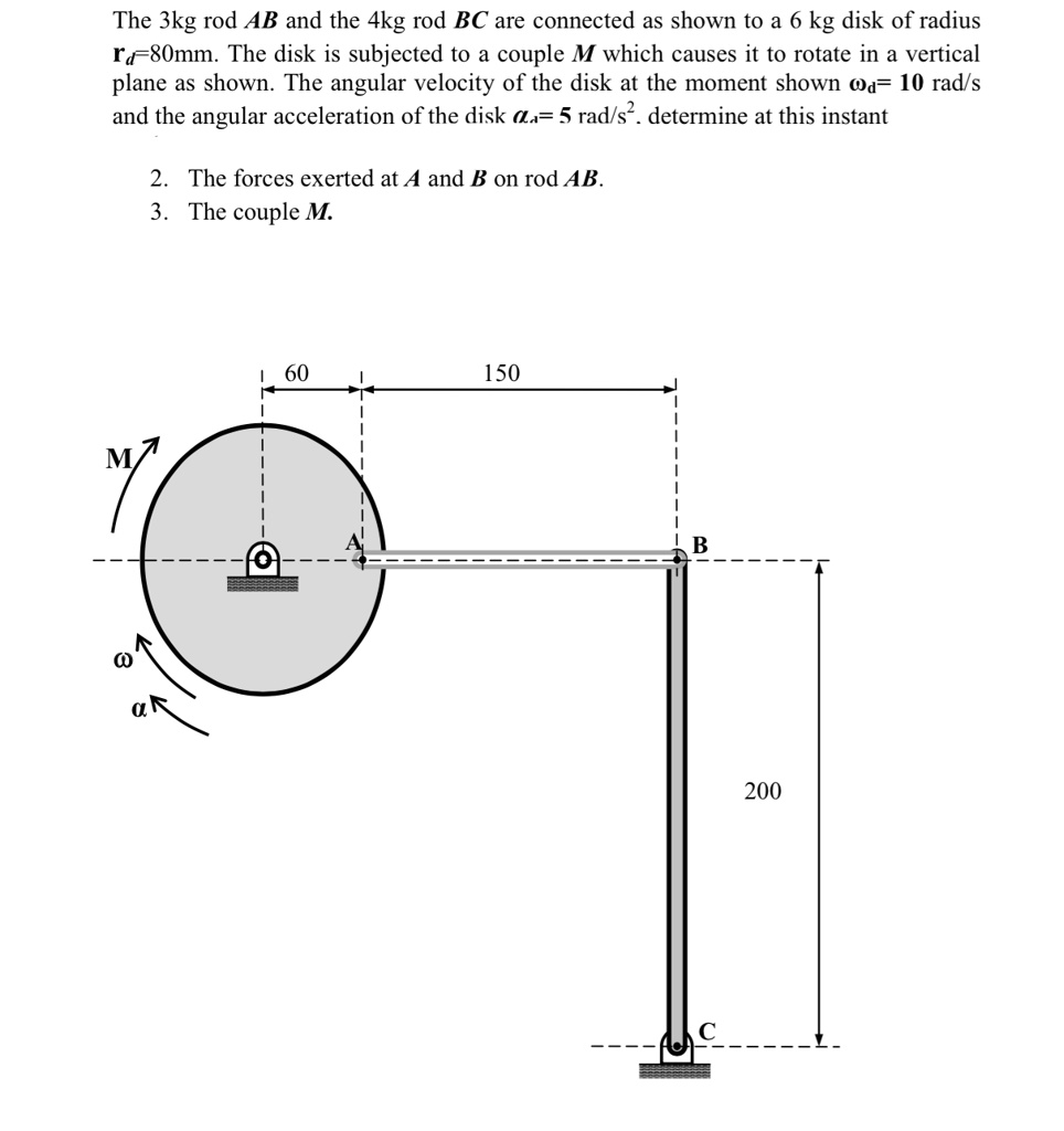 SOLVED: The 3 kg rod AB and the 4 kg rod BC are connected as shown to a ...