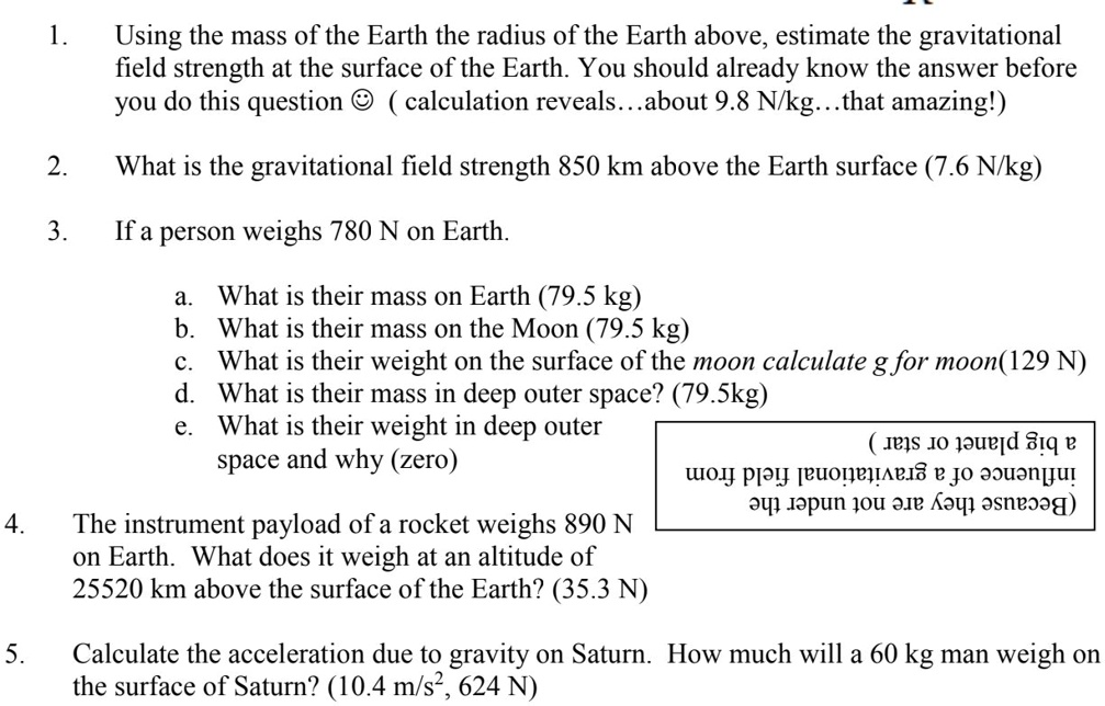 SOLVED: Using the mass of the Earth and the radius of the Earth above ...