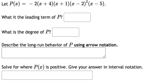 SOLVED: Let P(c) = 2(2 + 4)c + 1)(c 2)2 (c What it the leading term of P? What is the degree of ...