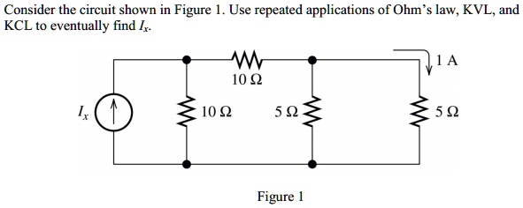 Consider the circuit shown in Figure 1. Use repeated applications of Ohm's law, KVL, and KCL to ...