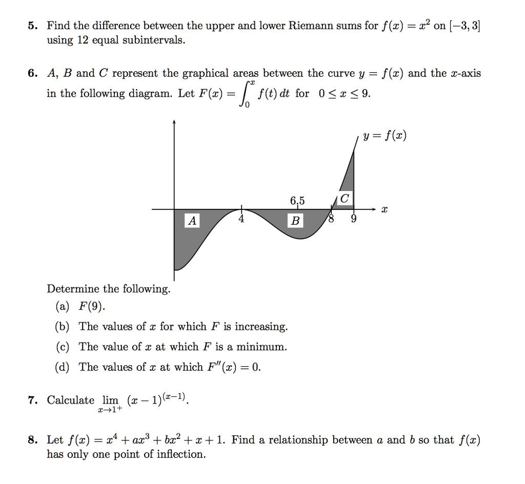 SOLVED: Find the difference between the upper and lower Riemann sums for f (c) 12 on [ 3,3 ...