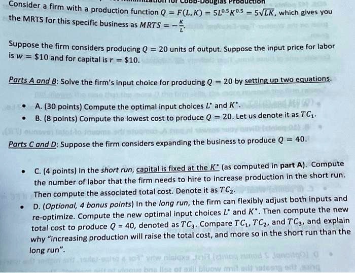 SOLVED: ob-Uougias Production the MRTS for this specific business as ...