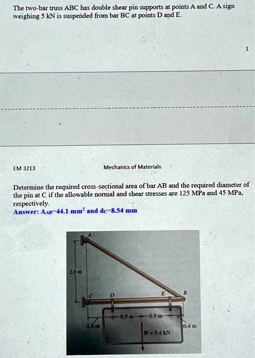 SOLVED: Texts: The two-bar truss ABC has double shear pin supports at ...