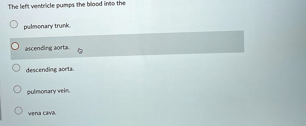 The left ventricle pumps the blood into the pulmonary trunk. ascending ...