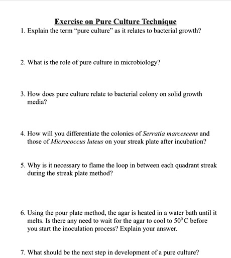 SOLVED:Exerciseon Pure Culture Technique Explain the term pure culture ...