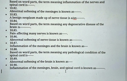 based on word parts the term meaning inflammation of the nerves and ...