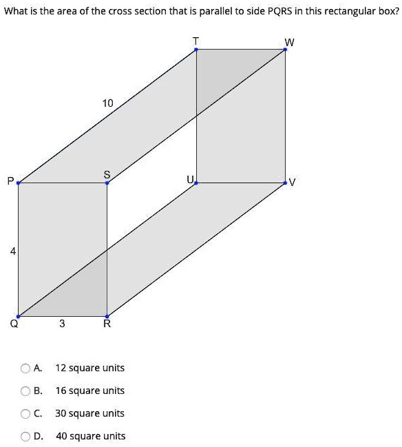 SOLVED: 'I need help asap, please! What is the area of the cross section that is parallel to ...