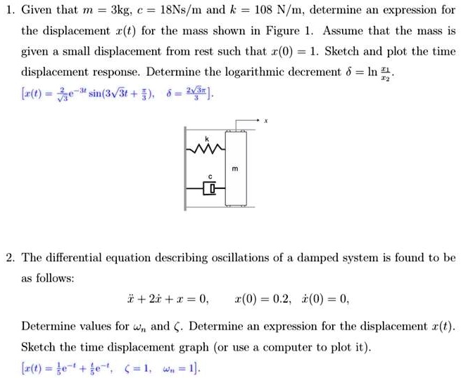 SOLVED: Given that m = 3 kg, e = 18 Ns/m, and k = 108 N/m, determine an ...