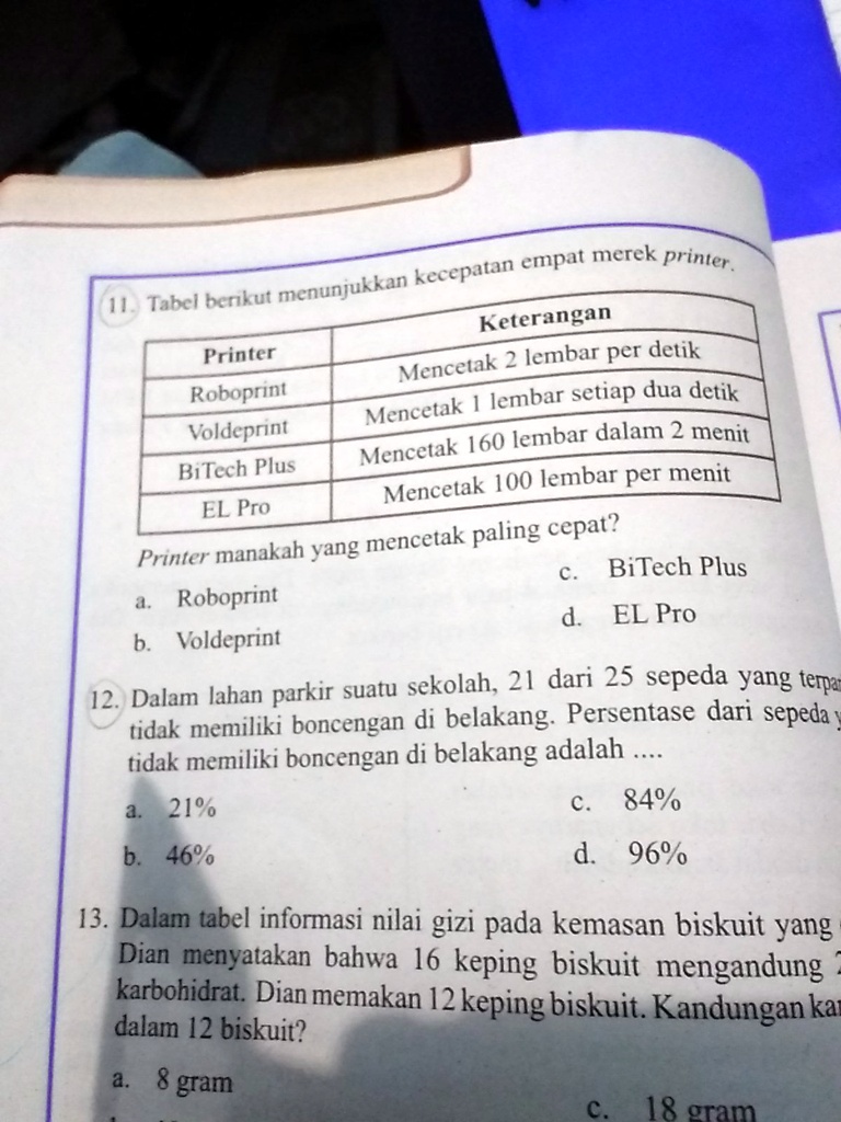 tabel berikut menunjukkan kecepatan empat merek printerprinter manakah ...
