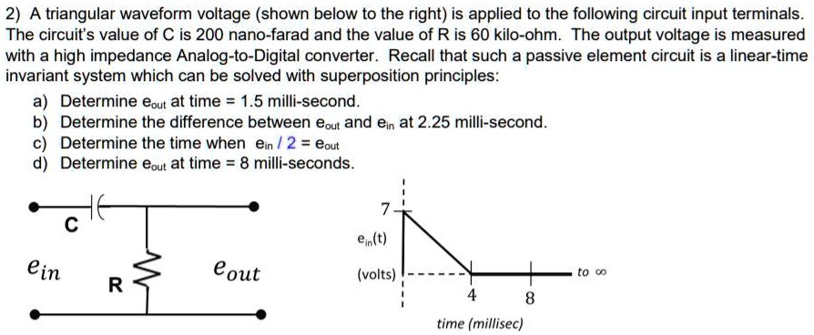 SOLVED: A triangular waveform voltage (shown below to the right) is applied to the input ...