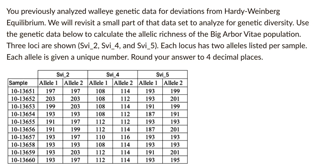 you previously analyzed walleye genetic data for deviations from hardy ...