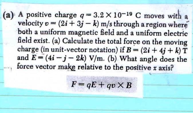 SOLVED: (a) A positive charge q = 3.2X10-19 C moves with velocity - 0 ...