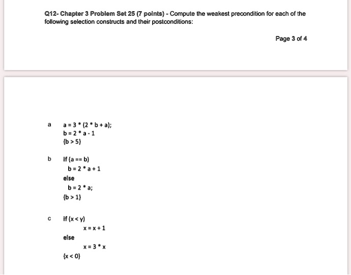 Q12- Chapter 3 Problem Set 25 (7 points) - Compute the weakest precondition for each of the ...