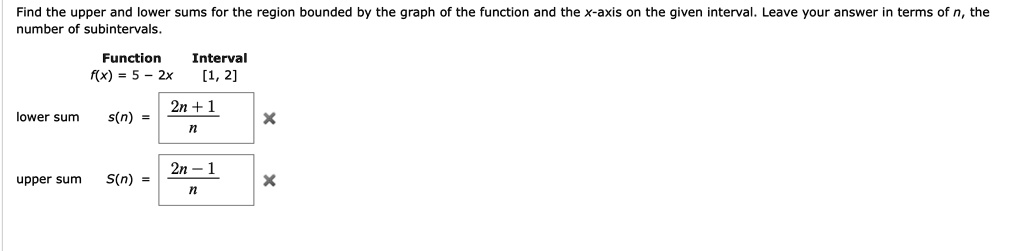 find the upper and lower sums for the region bounded by the graph of ...