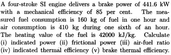A four-stroke SI engine delivers a brake power of 441.6 kW with a ...