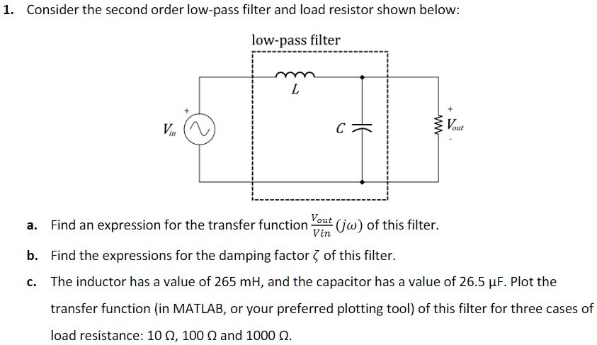 SOLVED: Consider the second-order low-pass filter and load resistor shown below. a. Find an ...
