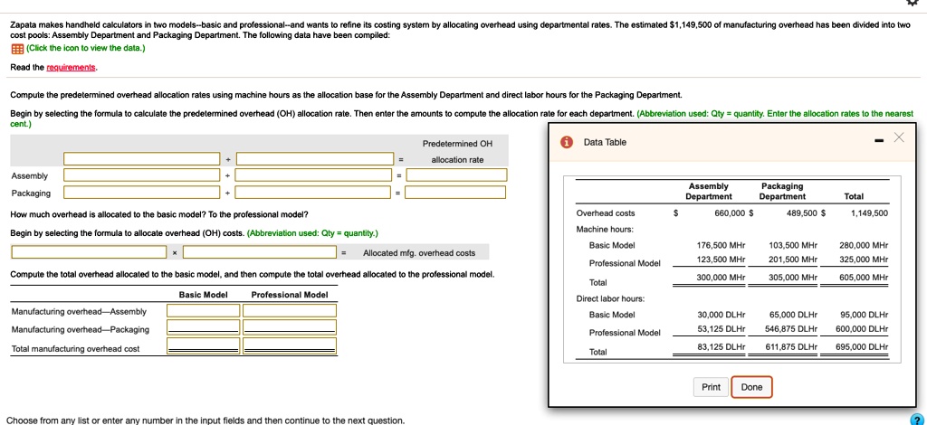 SOLVED: Zapata makes handheld calculators in two models - basic and ...