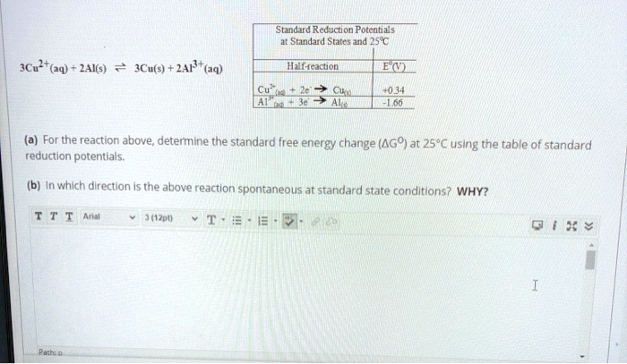 SOLVED: Standard Reduction Potentials, Standard States, and 25Â°C Cu+ ...
