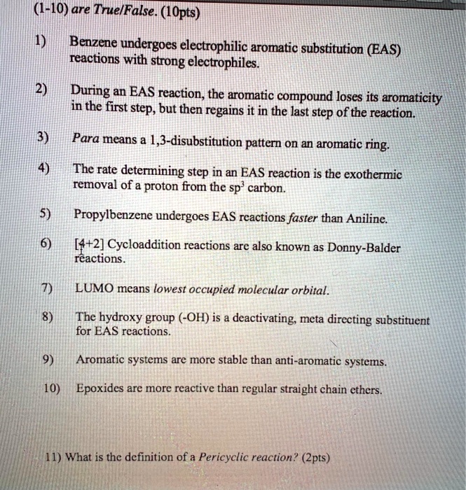 1 10 are truelfalse 1opts 1 benzene undergoes electrophilic aromatic ...