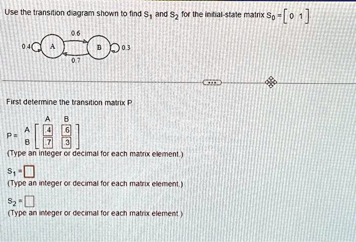 SOLVED: Use the transition diagram shown to find S₁ and S₂ for the initial-state matrix So = [01 ...