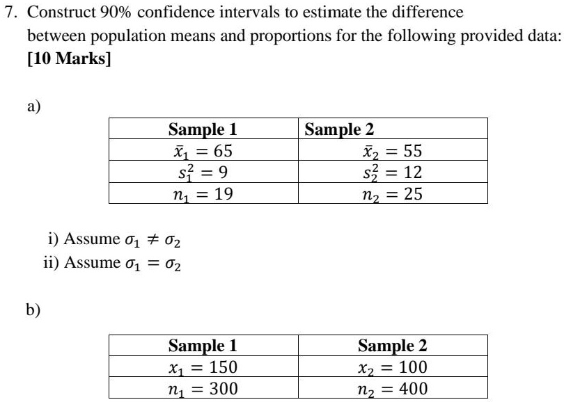 Solved 7 Construct 90 Confidence Intervals To Estimate The