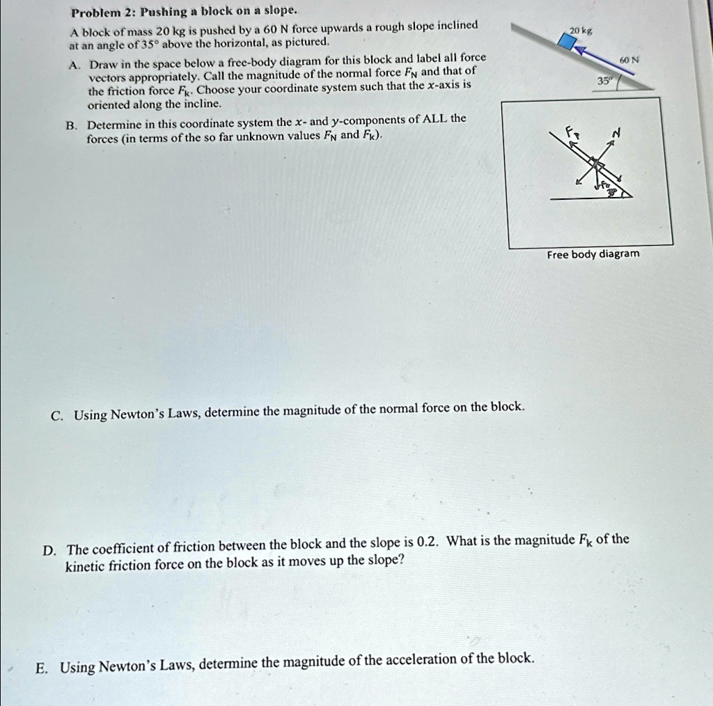 Problem 2: Pushing a block on a slope. A block of mass 20kg is pushed ...
