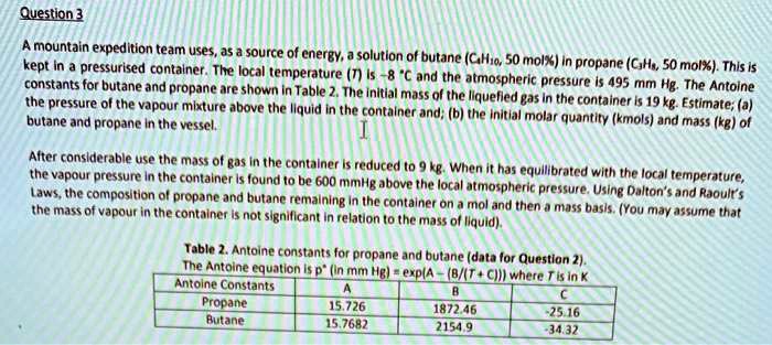 SOLVED: Question 3 A mountain expedition team uses, as a source of energy, a solution of butane ...
