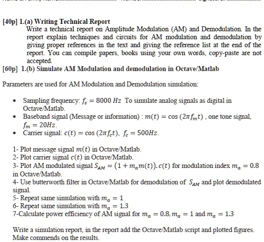 Solved [4op] 1 A Witing Technical Report Write Technical Report On Amplitude Modulation Am