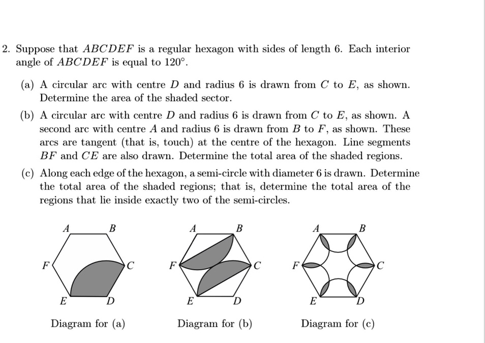 2 suppose that abcdef is a regular hexagon with sides of length 6 each ...