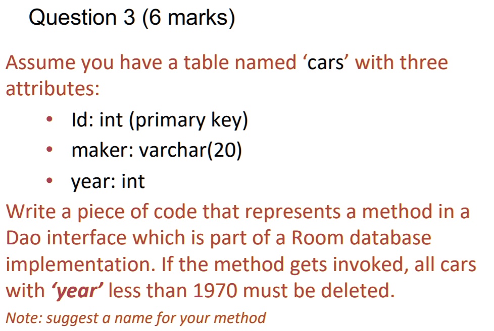 SOLVED: Text: Android Question 3 (6 marks) Assume you have a table ...