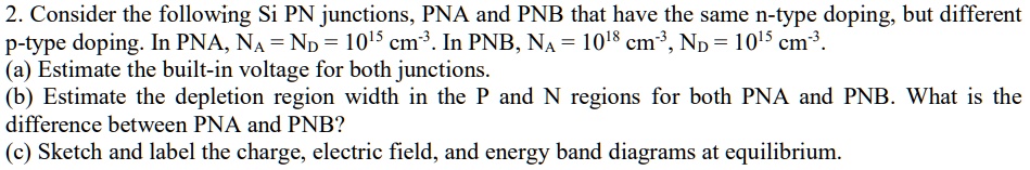 SOLVED: 2. Consider the following Si PN junctions; PNA and PNB that ...