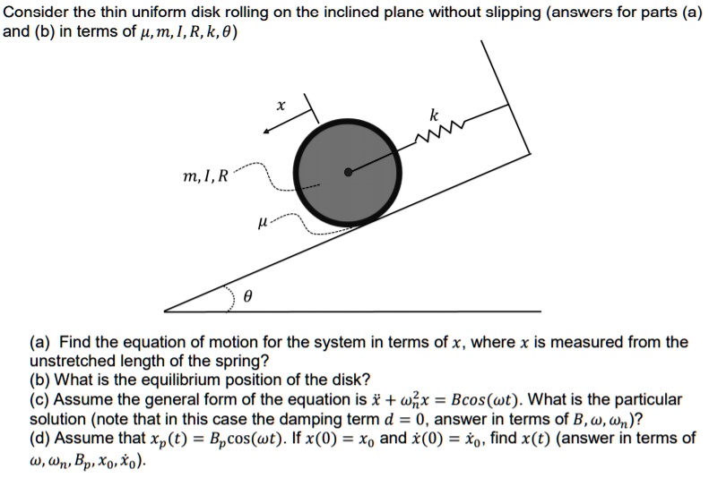 Consider the thin uniform disk rolling on the inclined plane without ...