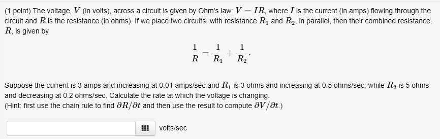 SOLVED: point) The voltage, V (in volts) , across circuit is given by ...