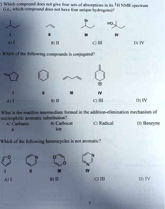 which compound does not give four sets of absorptions in its ih nmr spectrum ie which compound ...