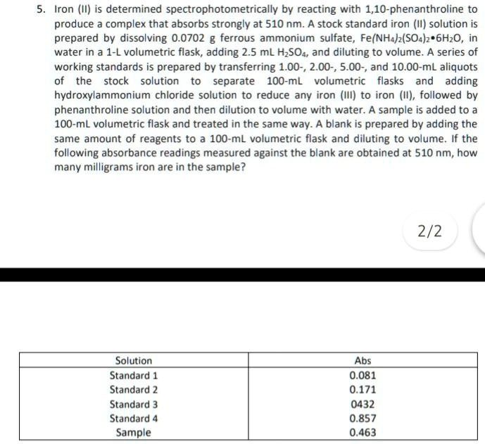 iron ii is determined spectrophotometrically by reacting with 110 ...