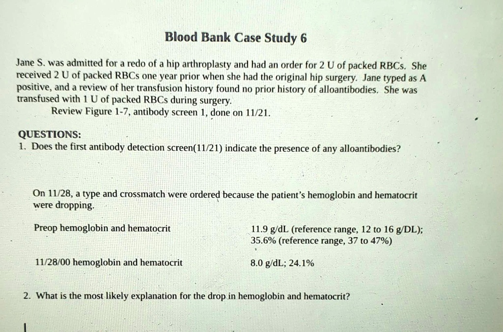 [GET ANSWER] blood bank case study 6 jane s was admitted for a redo of ...