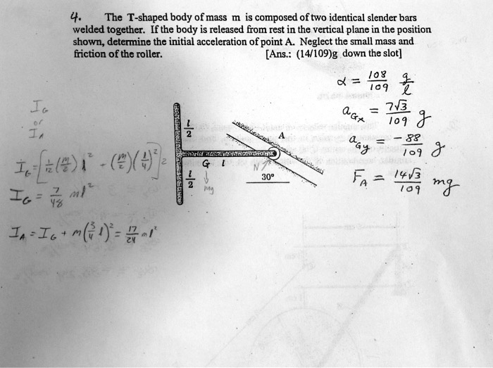 4. The T-shaped body of mass m is composed of two identical slender ...