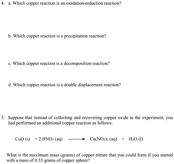 a which copper reaction is an oxidation reduction reaction b which ...