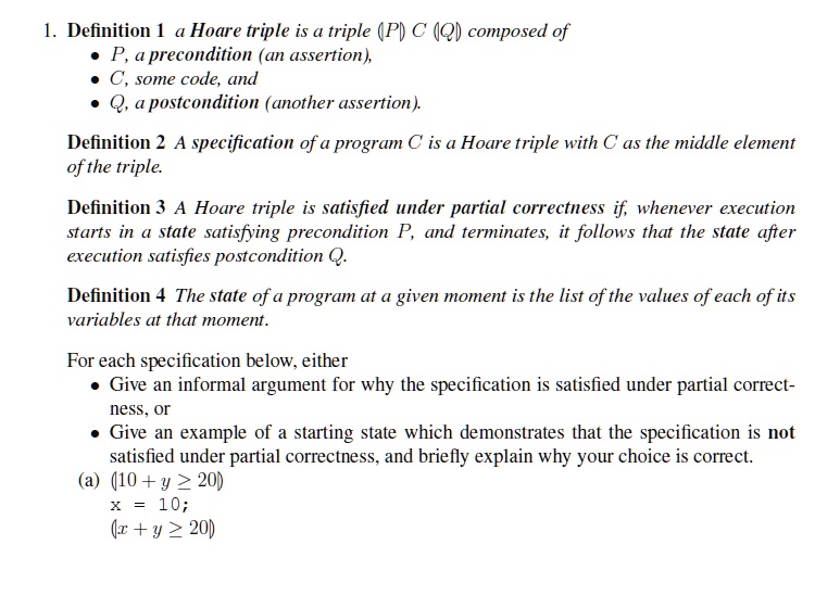 SOLVED: Definition L a Hoare triple is a triple (PD C (Q) composed of ...