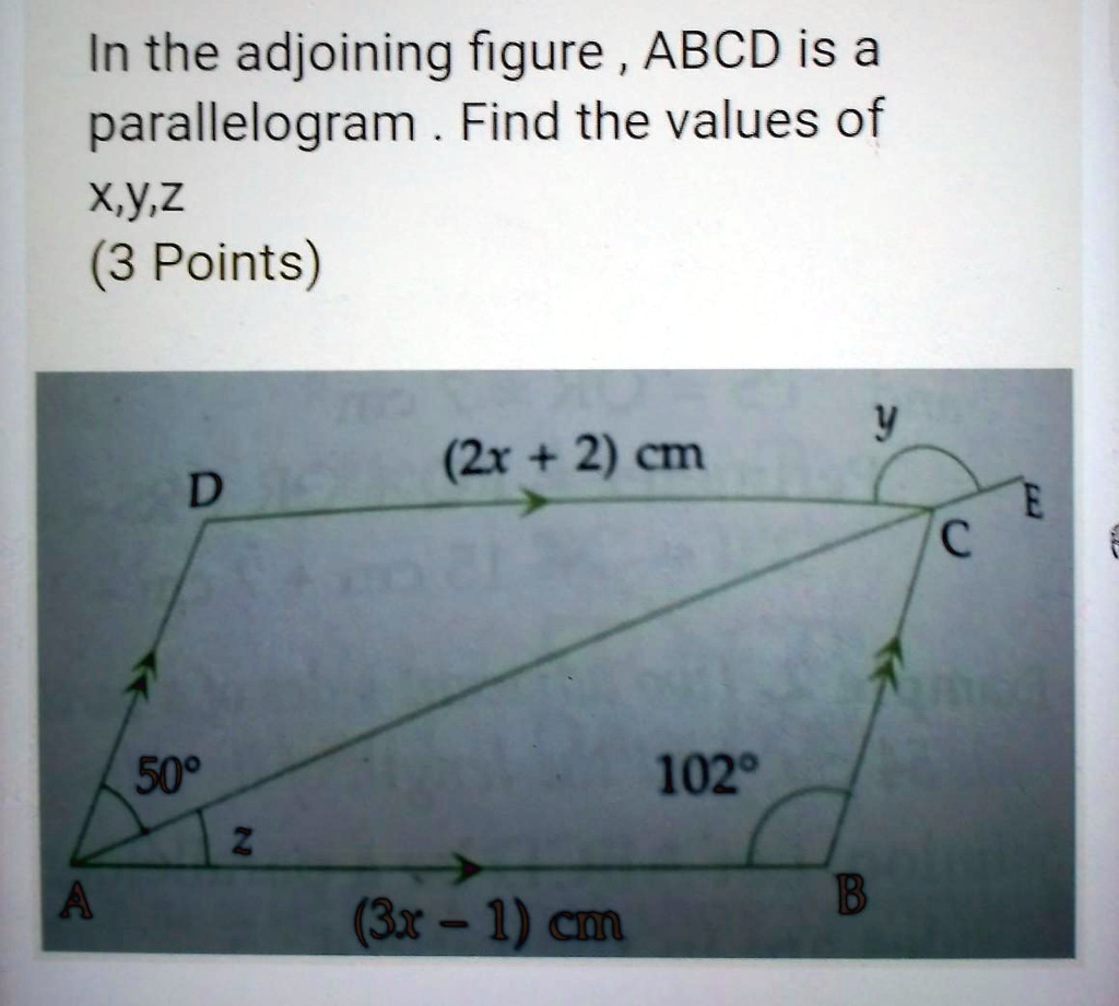 SOLVED: In the adjoining figure , ABCD is a parallelogram. Find the values of X,Y,Z
