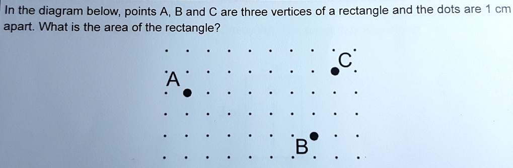 In the diagram below, points A, B and C are three vertices of a rectangle and the dots are 1 cm ...