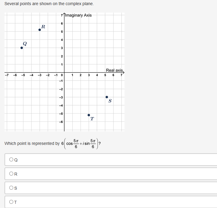 [GET ANSWER] Several points are shown on the complex plane. Which point ...