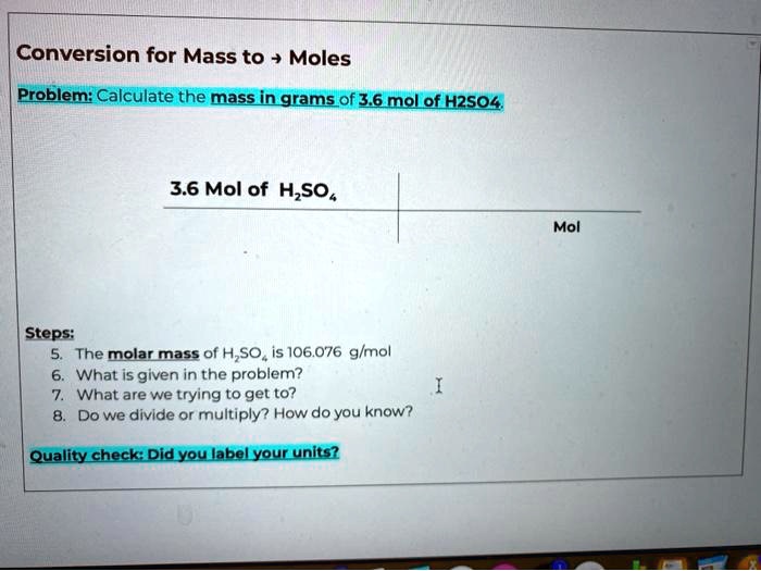 SOLVED: Conversion for Mass to Moles Problem: Calculate the ...